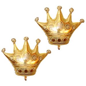 tellpet crown balloons foil helium mylar balloon, gold, 2 pieces