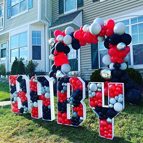 Red and Black Balloons Garland Arch Kit, 115Pcs 18 12 10 5 In Red Black White Metallic Silver Confetti Latex Balloons for Graduation Baby Shower Birthday Weddings With Silver Ribbon and Balloon Strip