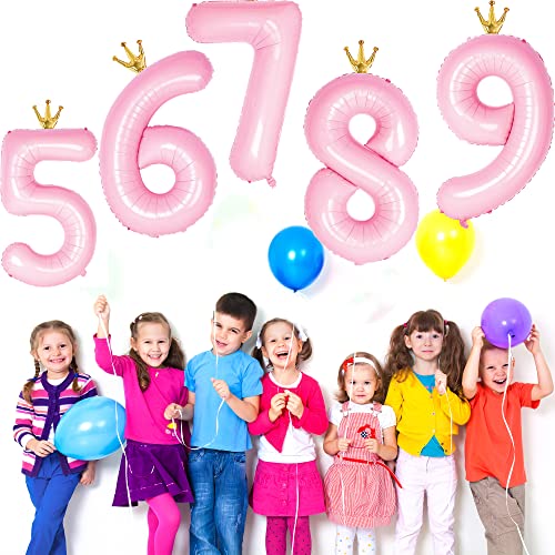 Gifloon Number 5 Balloon with Crown, Large number balloons 40 inch, 5th Birthday Party Decorations Supplies 5 Year Old Birthday Sign Decor, Pink