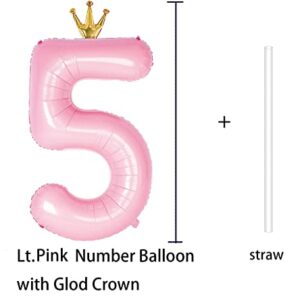 Gifloon Number 5 Balloon with Crown, Large number balloons 40 inch, 5th Birthday Party Decorations Supplies 5 Year Old Birthday Sign Decor, Pink