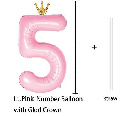 Gifloon Number 5 Balloon with Crown, Large number balloons 40 inch, 5th Birthday Party Decorations Supplies 5 Year Old Birthday Sign Decor, Pink