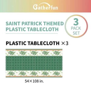 Gatherfun Saint Patrick’s Day Disposable Tablecloth Green Shamrocks Plastic Table Cover for Irish Party Decoration 3 Pack 54 X 108 Inch