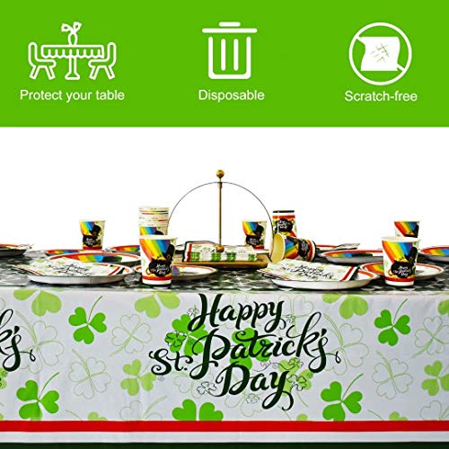 Gatherfun Saint Patrick’s Day Disposable Tablecloth Green Shamrocks Plastic Table Cover for Irish Party Decoration 3 Pack 54 X 108 Inch