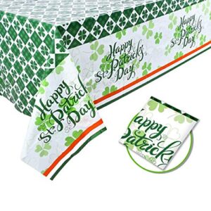 Gatherfun Saint Patrick’s Day Disposable Tablecloth Green Shamrocks Plastic Table Cover for Irish Party Decoration 3 Pack 54 X 108 Inch