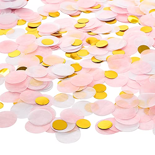 Whaline Round Tissue Confetti 6000 Pcs Paper Table Wedding Confetti Dots for Christmas, Wedding,Birthday Party,Baby Shower,Valentine's Day and Balloon Decorations,1 Inch (Pink,White, Gold)