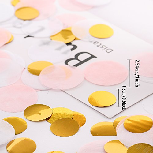 Whaline Round Tissue Confetti 6000 Pcs Paper Table Wedding Confetti Dots for Christmas, Wedding,Birthday Party,Baby Shower,Valentine's Day and Balloon Decorations,1 Inch (Pink,White, Gold)