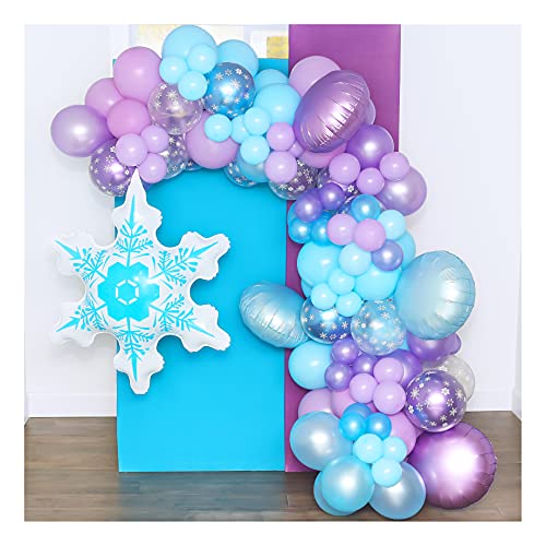 SHIMMER & CONFETTI Premium 16ft Pastel Ice Princess Frozen Inspired Balloon Arch & Garland Kit with Snowflakes, Tying Tools, Balloon Tape, Glue for Birthdays