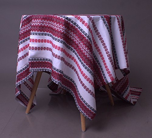 tablecloths for Rectangle Tables 60 x 120 Decorative Tablecloth with Ukrainian Ornament Weddfing plahta Ethnic White red Black 150x300 cm / 60"x120"