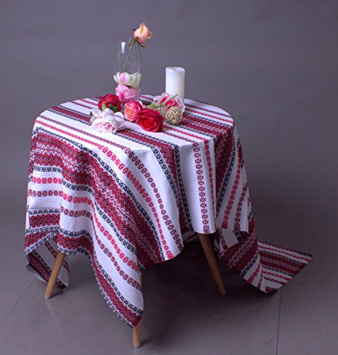 tablecloths for Rectangle Tables 60 x 120 Decorative Tablecloth with Ukrainian Ornament Weddfing plahta Ethnic White red Black 150x300 cm / 60"x120"