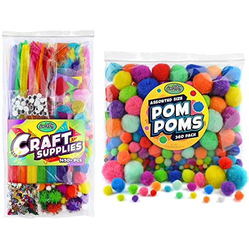 Carl & Kay Assorted Size 360 Pom Poms + 50 Googly Eyes & 1450+ pcs Crafts Supplies for Kids