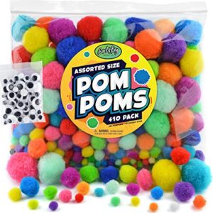 Carl & Kay Assorted Size 360 Pom Poms + 50 Googly Eyes & 1450+ pcs Crafts Supplies for Kids