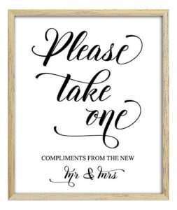 please take one sign, wedding favors sign, party print, compliments from the new mr. & mrs. favor sign party decor