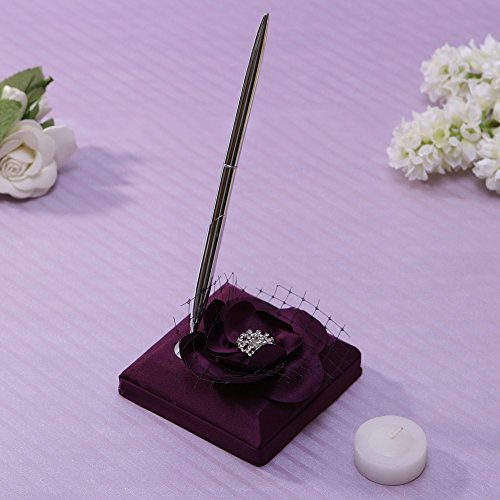 KateMelon Wedding Decoration, Fuchsia Flower Wedding Guest Book and Pen Set