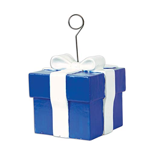 Blue Gift Box Photo/Balloon Holder Party Accessory (1 count)