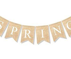 Uniwish Spring Banner Burlap Rustic Garland Easter Spring Theme Party Decorations for Mantle Porch Sign Welcome the Arrival of Spring