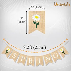 Uniwish Spring Banner Burlap Rustic Garland Easter Spring Theme Party Decorations for Mantle Porch Sign Welcome the Arrival of Spring