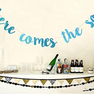 Here Comes the Son Gifts Banner- Boy Blue Glittery Welcome Little Man Baby Boy Shower Party Decor,Gender Reveal Party,Happy 1st Birthday Themes Party Supplies