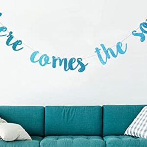 Here Comes the Son Gifts Banner- Boy Blue Glittery Welcome Little Man Baby Boy Shower Party Decor,Gender Reveal Party,Happy 1st Birthday Themes Party Supplies