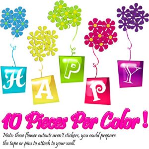 50 Pieces Retro Flower Cutouts Retro 60s Party Prop Paper Flower Cutout for Party Decorations