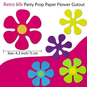 50 Pieces Retro Flower Cutouts Retro 60s Party Prop Paper Flower Cutout for Party Decorations