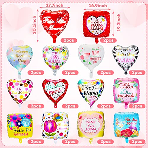 28 Pieces Happy Mother's Day Balloons Mother's Day Party Decorations Supplies Best Mom Ever Mom Day Foil Balloons Feliz Dia Mama Balloons Mother's Day Party Balloons for Mother's Day Party Decor