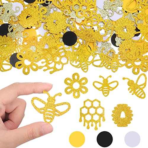 280 Pieces Bumble Bee Glitter Confetti, Black Yellow Gold Bee Circle Confetti Decoration for Bee Theme Party Gender Reveal Baby Shower First Birthday Table Scatters Supplies