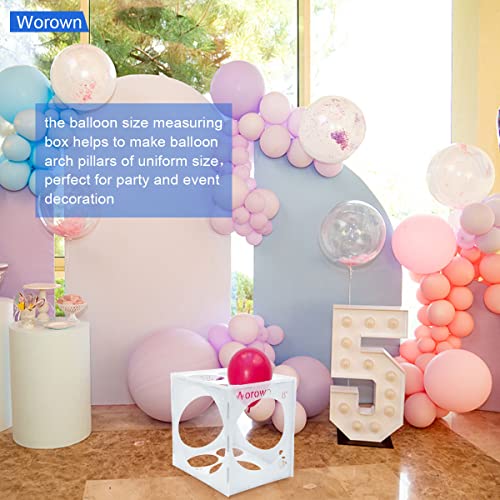 Worown 14 Holes Collapsible White Plastic Balloon Sizer Box, 1-10 Inch Balloon Sizer Cube, Balloon Size Measurement Tools for Balloon Arches, Balloon Columns, Balloon Decorations