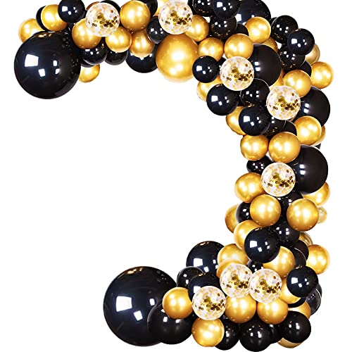 Black and Gold Balloons Garland Kit, 103 Pieces Black Balloons Black Gold Confetti Balloons with 4 Different Sizes for Graduation Wedding Birthday Party Decorations