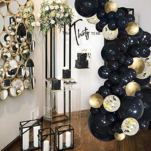 Black and Gold Balloons Garland Kit, 103 Pieces Black Balloons Black Gold Confetti Balloons with 4 Different Sizes for Graduation Wedding Birthday Party Decorations