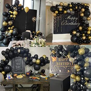 Black and Gold Balloons Garland Kit, 103 Pieces Black Balloons Black Gold Confetti Balloons with 4 Different Sizes for Graduation Wedding Birthday Party Decorations