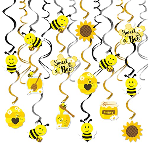 Faisichocalato 45PCS Honey Bumble Bee Hanging Swirl Decoration Ceiling Streamers for Bee Themed Birthday Party Sweet as Can Bee Baby Shower Gender Reveal Bridal Shower Supplies