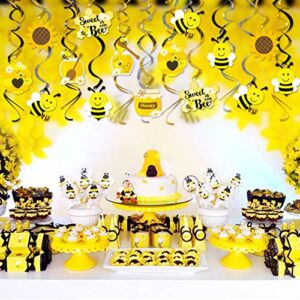 Faisichocalato 45PCS Honey Bumble Bee Hanging Swirl Decoration Ceiling Streamers for Bee Themed Birthday Party Sweet as Can Bee Baby Shower Gender Reveal Bridal Shower Supplies