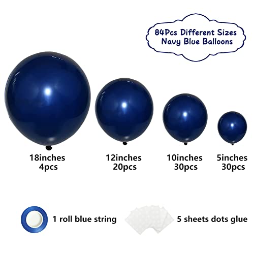 Navy Blue Balloon Garland Kit, 84 Pieces Dark Blue Balloons Navy Balloons Different Sizes with 18/12/10/5 Inches for Gender Reveal, Birthday Party, Bridal Shower, Baby Shower