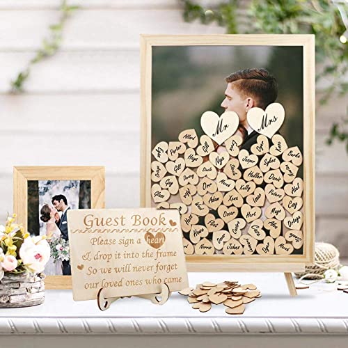 OurWarm Wedding Guest Book Alternative with 102 Wooden Hearts, Drop Top Wedding Frame Guest Book for Wedding Reception Anniversary Graduation Baby Shower, Wedding Signs for Ceremony and Reception