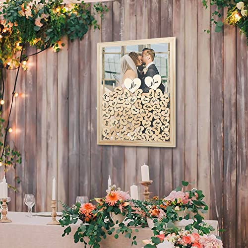 OurWarm Wedding Guest Book Alternative with 102 Wooden Hearts, Drop Top Wedding Frame Guest Book for Wedding Reception Anniversary Graduation Baby Shower, Wedding Signs for Ceremony and Reception