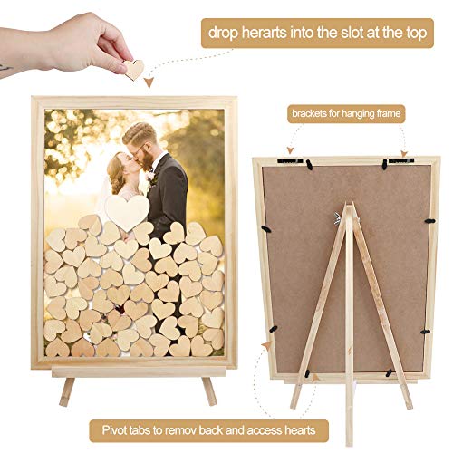 OurWarm Wedding Guest Book Alternative with 102 Wooden Hearts, Drop Top Wedding Frame Guest Book for Wedding Reception Anniversary Graduation Baby Shower, Wedding Signs for Ceremony and Reception