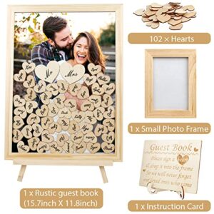 OurWarm Wedding Guest Book Alternative with 102 Wooden Hearts, Drop Top Wedding Frame Guest Book for Wedding Reception Anniversary Graduation Baby Shower, Wedding Signs for Ceremony and Reception