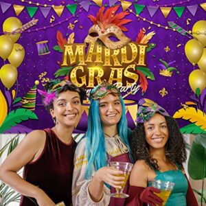 JKQ Mardi Gras Backdrop Banner 73 x 43 Inch Large Size Carnival Masquerade Background Banner Mardi Gras Party Decorations March New Orleans Fat Tuesday Masquerade Indoor Outdoor Photo Booth Props