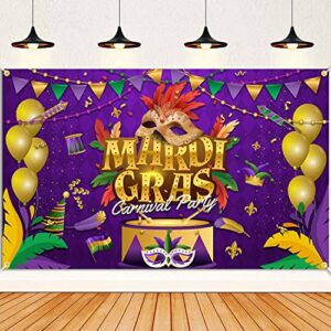 JKQ Mardi Gras Backdrop Banner 73 x 43 Inch Large Size Carnival Masquerade Background Banner Mardi Gras Party Decorations March New Orleans Fat Tuesday Masquerade Indoor Outdoor Photo Booth Props