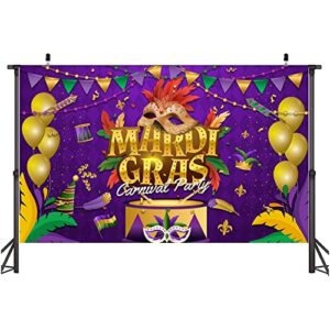 JKQ Mardi Gras Backdrop Banner 73 x 43 Inch Large Size Carnival Masquerade Background Banner Mardi Gras Party Decorations March New Orleans Fat Tuesday Masquerade Indoor Outdoor Photo Booth Props