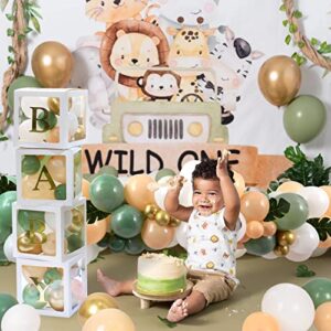 Golray 108pcs Baby Shower Boxes Decorations with Sage Green Balloon Garland Arch - 4 BABY Box Block and 30 Gold Letter, Leaf, Baby Boy Girl Gender Reveal 1st Birthday Safari Wild Party Decor Backdrop