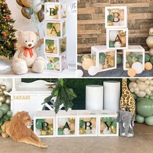 Golray 108pcs Baby Shower Boxes Decorations with Sage Green Balloon Garland Arch - 4 BABY Box Block and 30 Gold Letter, Leaf, Baby Boy Girl Gender Reveal 1st Birthday Safari Wild Party Decor Backdrop