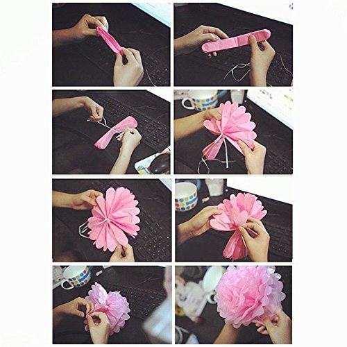 18pcs Tissue Hanging Paper Pom-poms, Hmxpls Flower Ball Wedding Party Outdoor Decoration Premium Tissue Paper Pom Pom Flowers Craft Kit (Blue & White), 8"/ 10"/ 12"