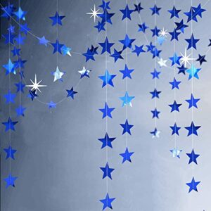 Decor365 Reflective Blue Star Garlands Streamer/Bunting/Backdrop Party Decoration Stars Hanging Decor for Frozen Birthday/Blue Silver Wedding/Engagement/Royal Baby Shower/Kids Room/Home Decorations