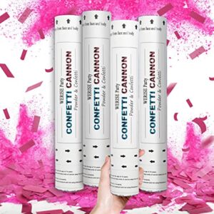 Gender Reveal Confetti Cannon Pink, WERISE Gender Reveal Smoke Bomb Only Pink with Biodegradable Confetti and Powder for Gender Reveal Party Supplies, Baby Girl Shower - 4 Pack (12 In)