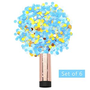 Lezero Baby Gender Reveal Confetti Cannon, 6 Pack Mini Confetti Cannons for Boy or Girl Gender Reveal Surprise Party Supplies, Easy to Portable and Use, Hide Tips Stickers Include - Blue