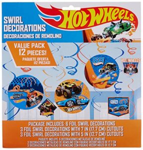 hot wheels wild racer hanging swirl decorations – assorted designs, 12 pcs