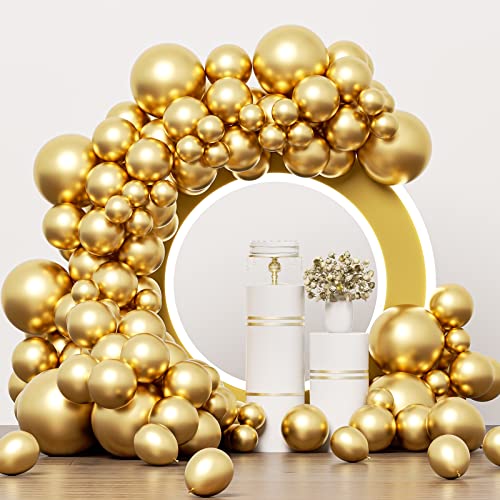 125pcs Metallic Gold Balloons Different Sizes Pack, 18/12/10/5 inch Chrome Gold Latex Balloons Garland Kit for Christmas Birthday Graduation Party Balloons