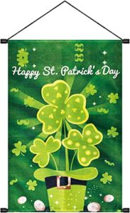 viajero st patricks day decoration 12×18 inch shamrock clover door banner happy st patrick’s day door sign welcome banner wall hanger flag for front door home decor party supplies indoor outdoor