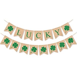 2 pack st patrick’s banner burlap, lucky shamrock burlap garland banners, st. patrick’s day decorations | irish lucky day home decor | mantel fireplace decor